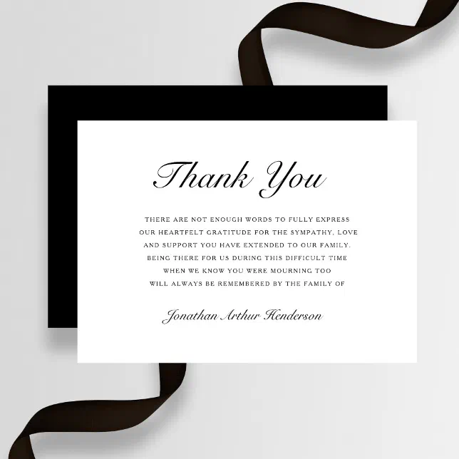 Elegant Script Sympathy Funeral Thank You Card | Zazzle