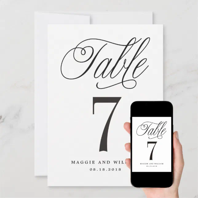 Elegant Script Table Number Card | Zazzle