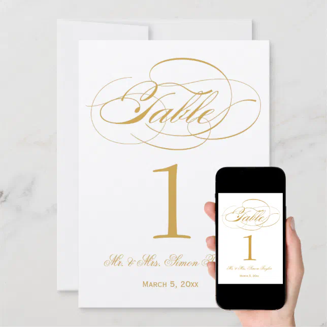Elegant Script Table Number - Gold | Zazzle