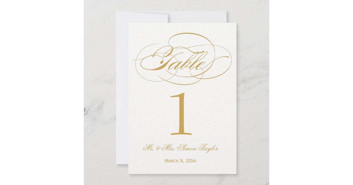 Elegant Script Table Number - Gold | Zazzle