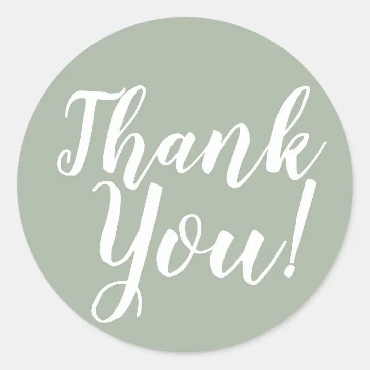 Elegant Script Thank You Sage Green Favor Classic Round Sticker | Zazzle