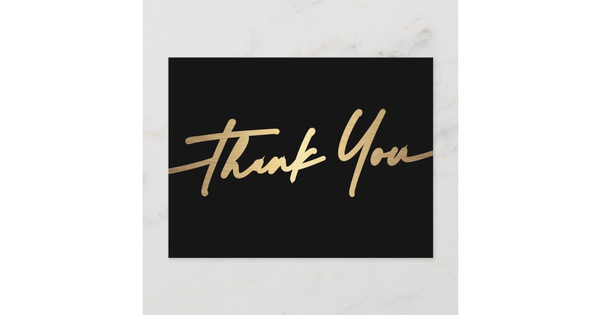 Elegant script thank you stylish black postcard | Zazzle