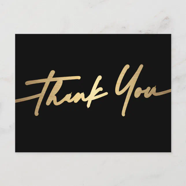 Elegant script thank you stylish black postcard | Zazzle
