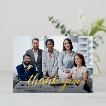 Elegant Script Thank you Team Photo Business Foil Holiday Card | Zazzle