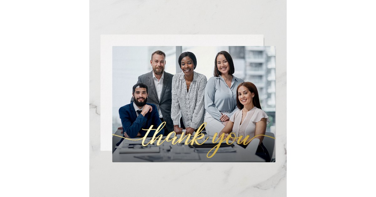 Elegant Script Thank you Team Photo Business Foil Holiday Card | Zazzle