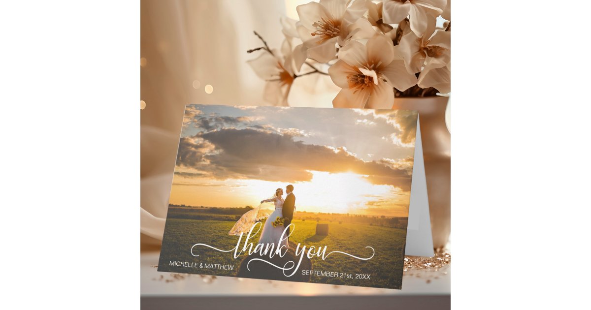Elegant Script THANK YOU wedding note card | PHOTO | Zazzle