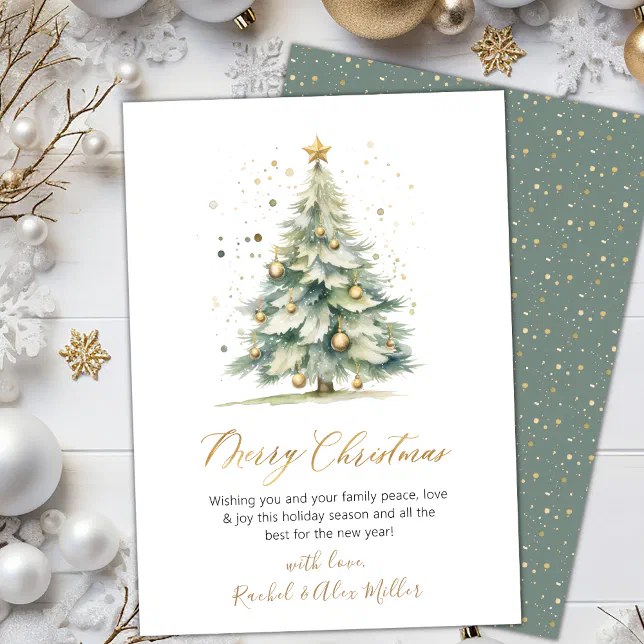 Elegant Script Tree Non Photo Christmas Cards | Zazzle