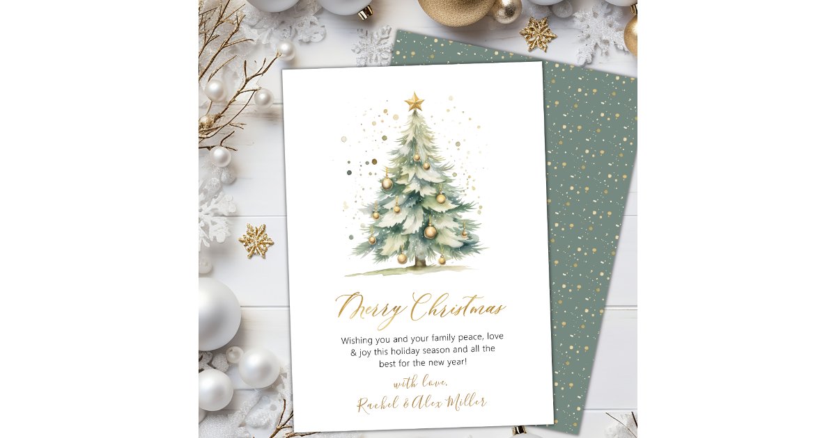 Elegant Script Tree Non Photo Christmas Cards | Zazzle