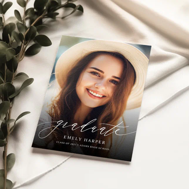Elegant Script Two Photo Graduation Announcement | Zazzle