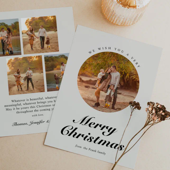 Elegant Script Typography Circular Photo Holiday Card | Zazzle