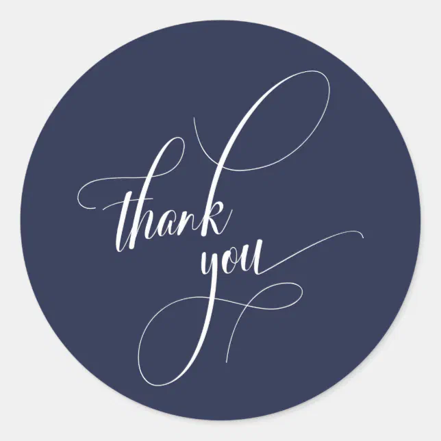 Elegant Script Typography Thank You Navy Blue Classic Round Sticker ...