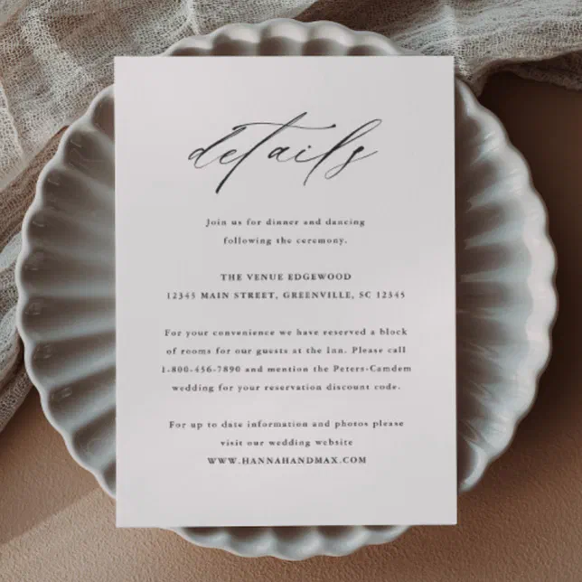 Elegant Script Typography Wedding Details Enclosure Card | Zazzle