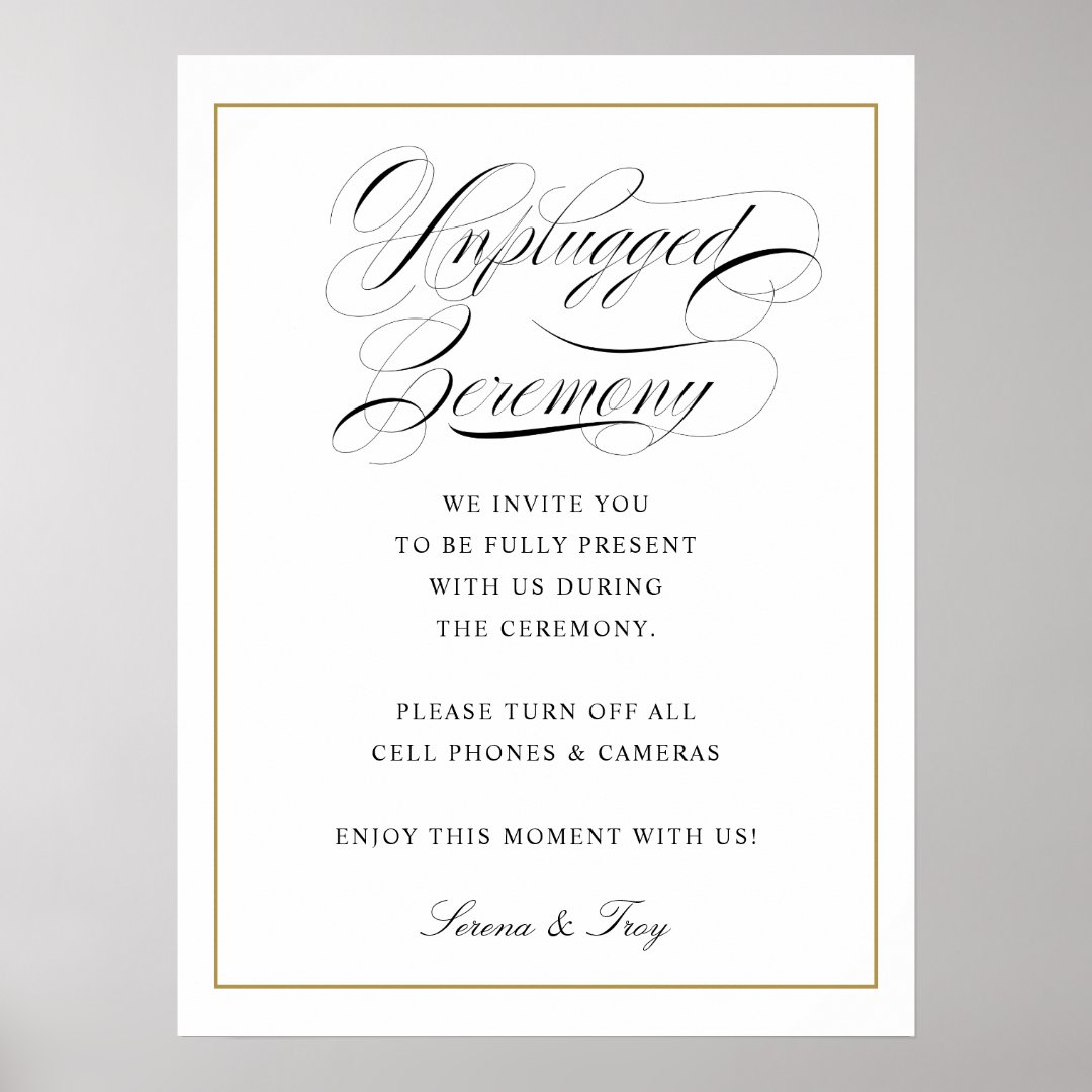 Elegant Script Unplugged Ceremony Sign Wedding | Zazzle