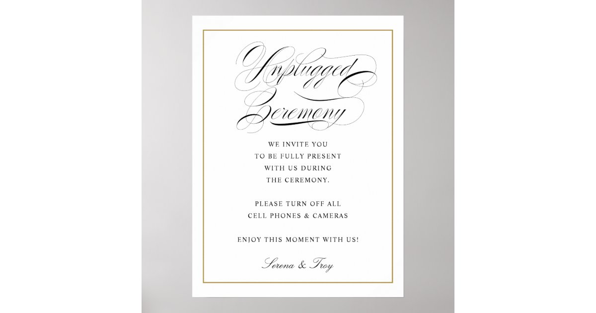 Elegant Script Unplugged Ceremony Sign Wedding | Zazzle