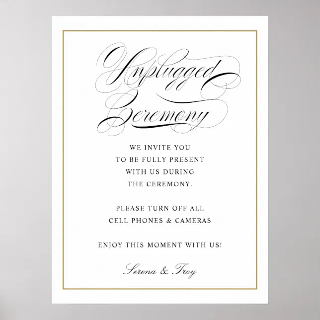 Elegant Script Unplugged Ceremony Sign Wedding | Zazzle