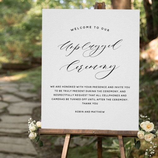 Elegant Script Unplugged Ceremony Wedding Sign | Zazzle