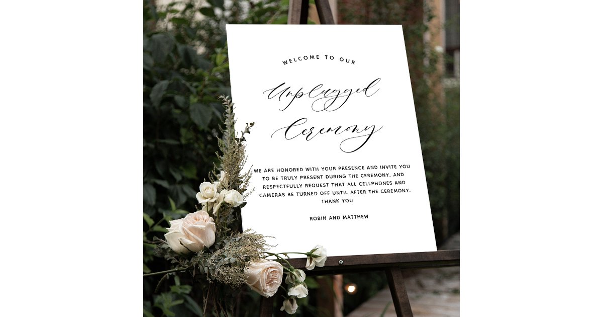 Elegant Script Unplugged Ceremony Wedding Sign | Zazzle