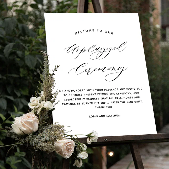 Elegant Script Unplugged Ceremony Wedding Sign | Zazzle