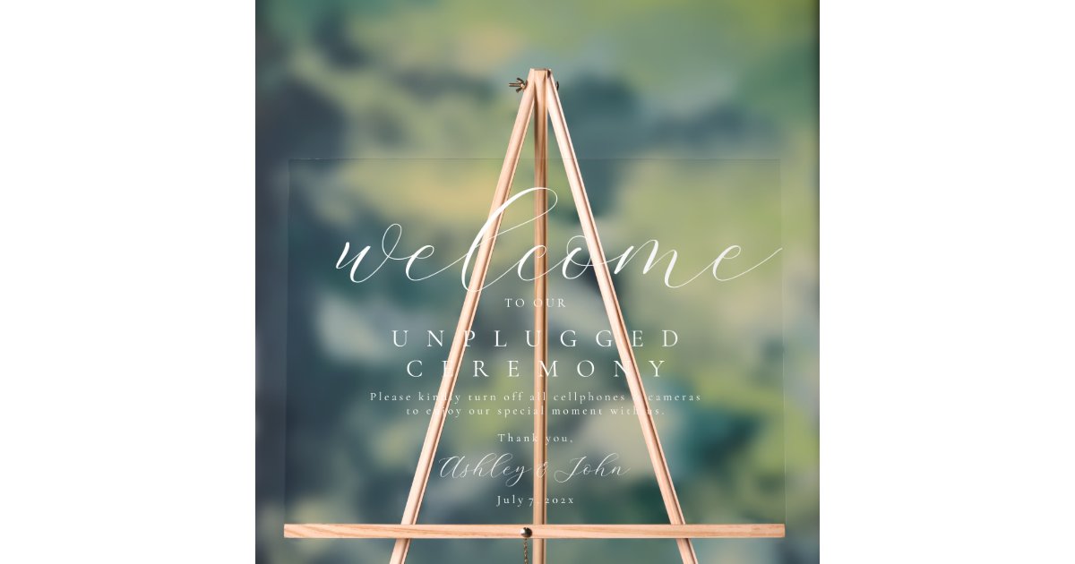 Elegant Script Unplugged Wedding Acrylic Sign | Zazzle