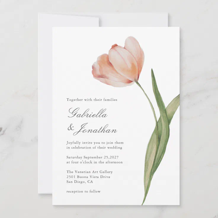 Elegant Script Watercolor Tulip Wedding Invitation | Zazzle