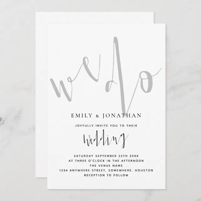 Elegant Script We Do Wedding Black White Invitation | Zazzle