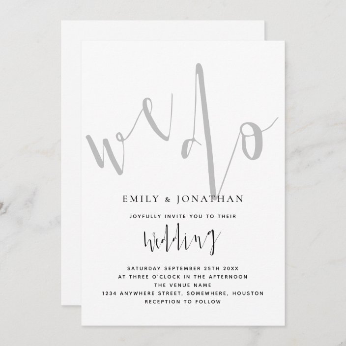Elegant Script We Do Wedding Black White Invitation | Zazzle