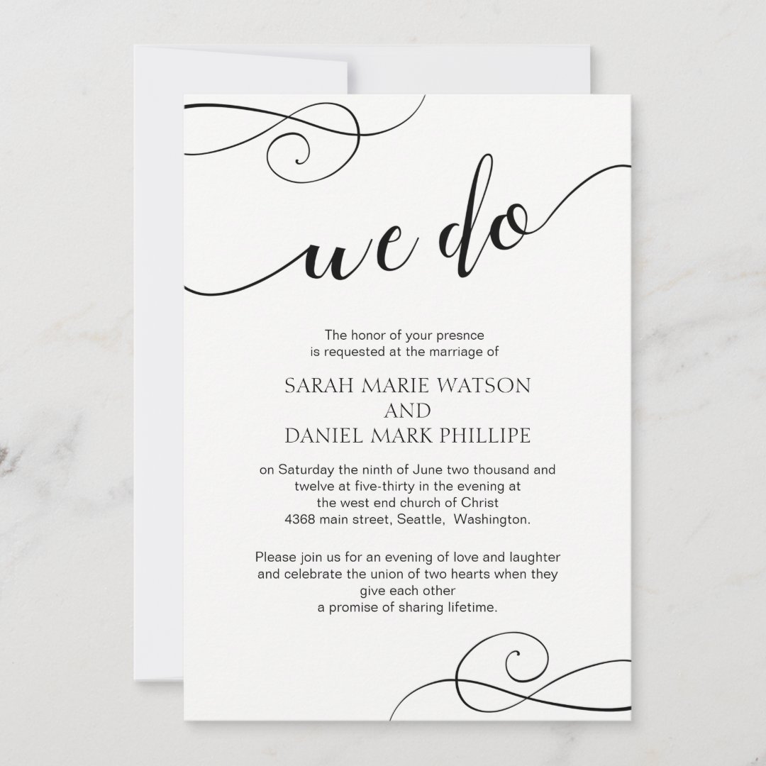 Elegant Script We Do Wedding Typography Invitation | Zazzle