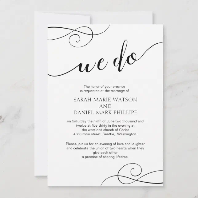 Elegant Script We Do Wedding Typography Invitation | Zazzle