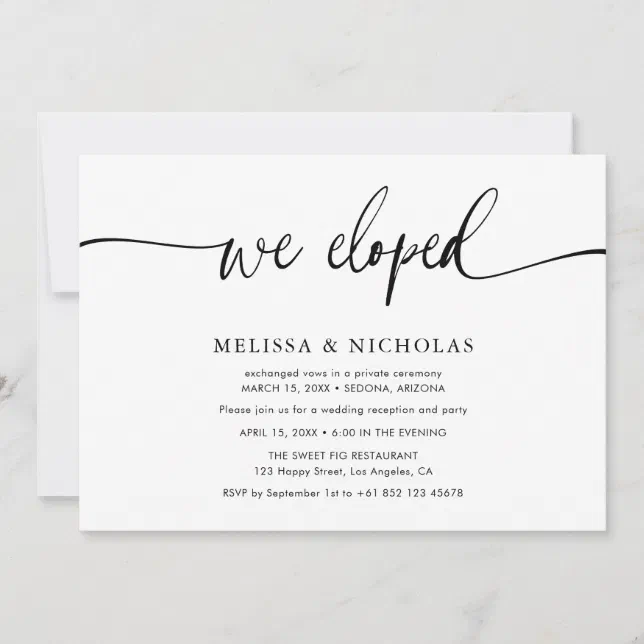 Elegant Script We Eloped Elopement Wedding Invitation | Zazzle