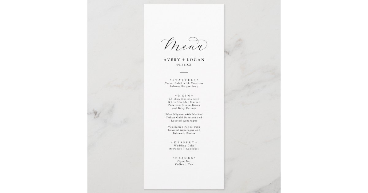 Elegant Script Wedding Dinner Menu | Zazzle