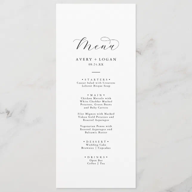 Elegant Script Wedding Dinner Menu | Zazzle