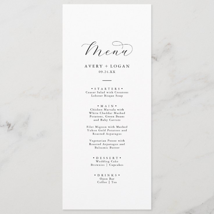 Elegant Script Wedding Dinner Menu | Zazzle