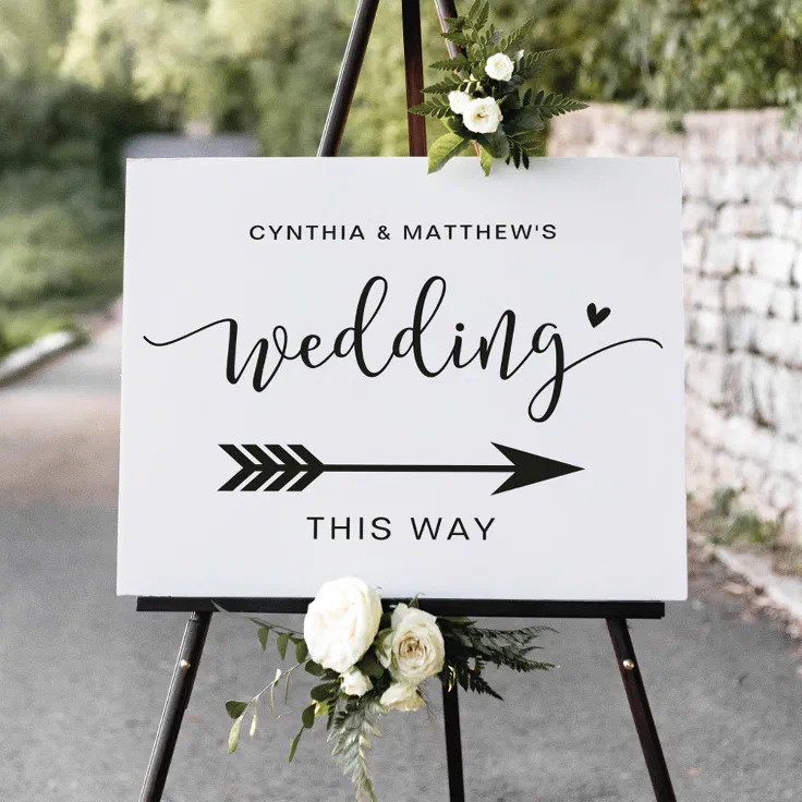 Elegant Script Wedding Direction Sign Canvas Print | Zazzle