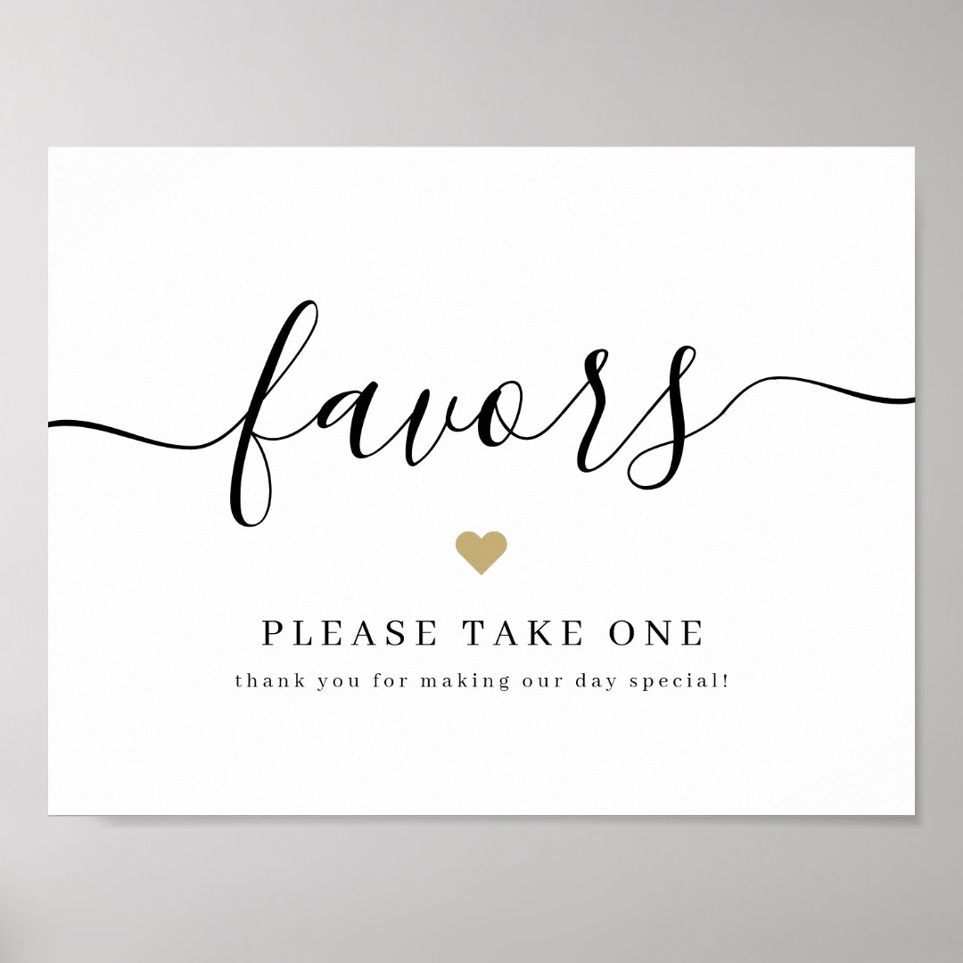 Elegant script wedding favors please take one sign | Zazzle