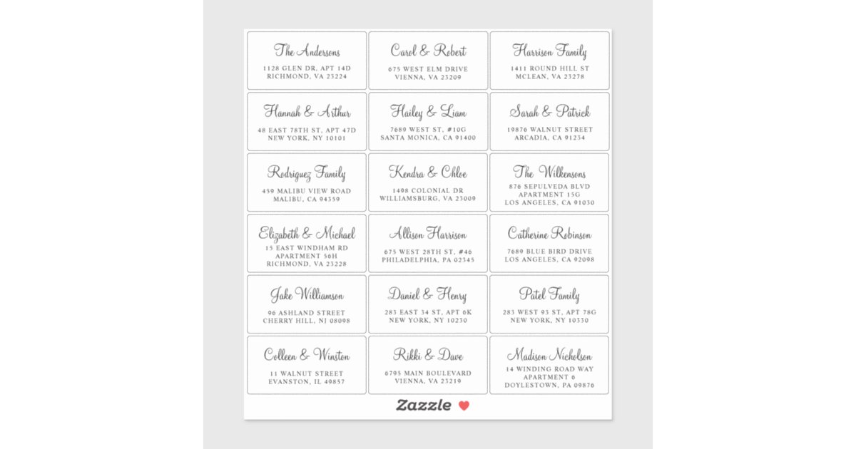 Elegant Script Wedding Guest Address Sticker | Zazzle