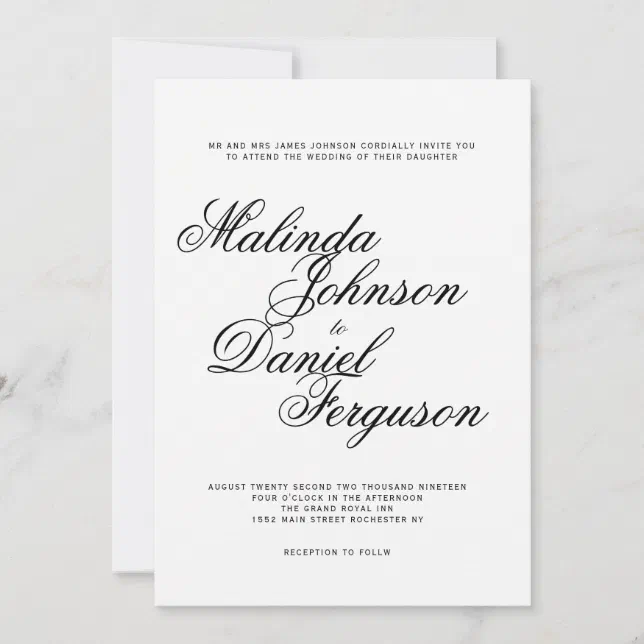 Elegant script wedding invitation | Zazzle
