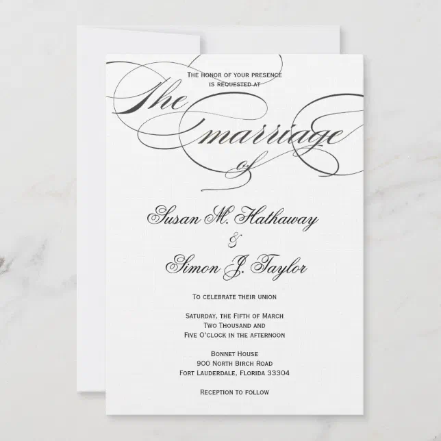 Elegant Script Wedding Invitation - Black | Zazzle