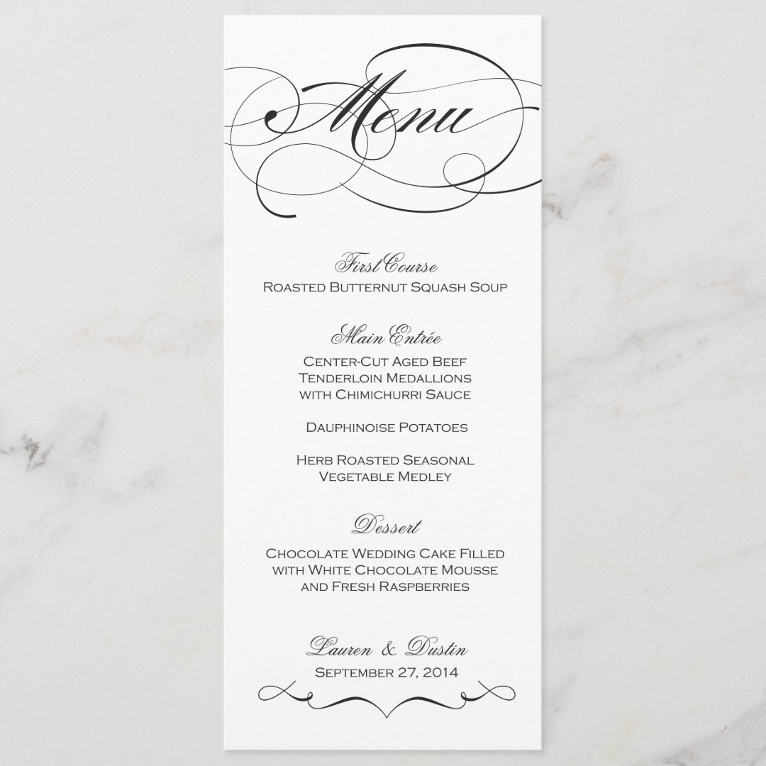 Elegant Script Wedding Menu - Custom | Zazzle