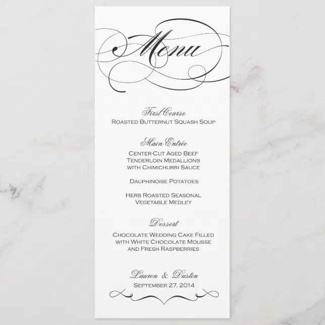 Elegant Script Wedding Menu - Custom | Zazzle