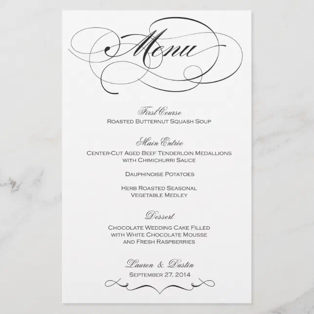 Elegant Script Wedding Menu - Custom | Zazzle
