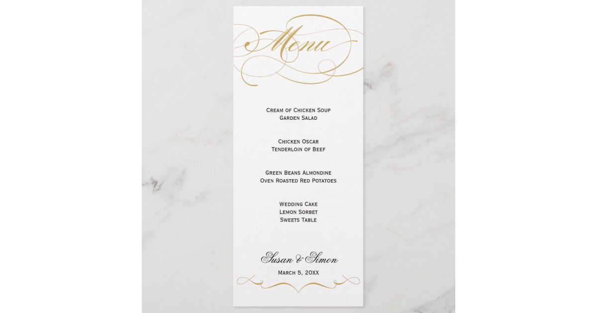 Elegant Script Wedding Menu - Gold | Zazzle