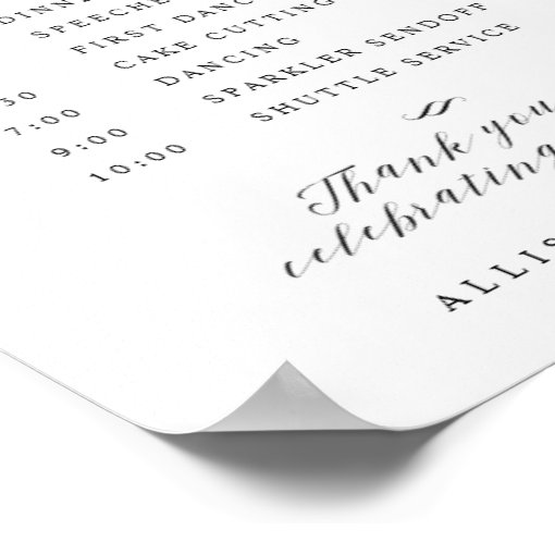 Elegant Script Wedding Order of Events Sign | Zazzle