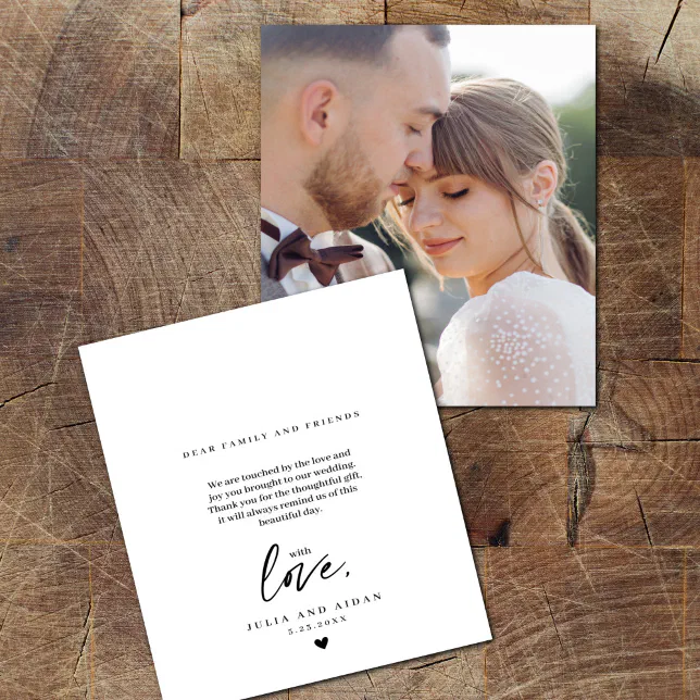 Elegant Script Wedding Photo Appreciation Message Thank You Card | Zazzle