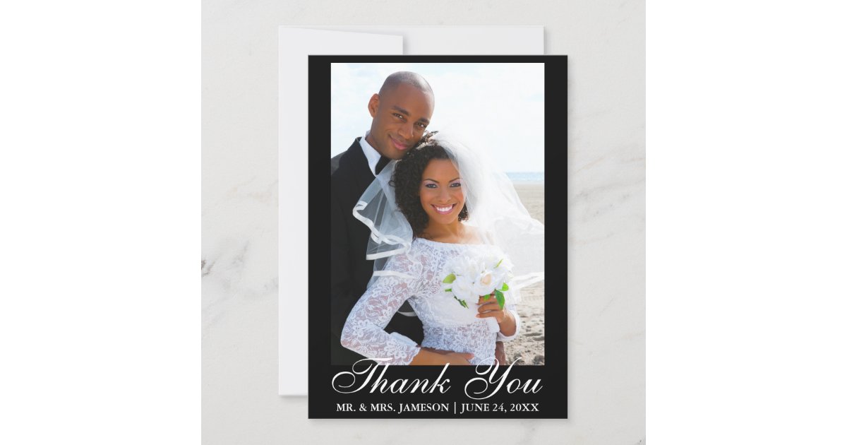 Elegant Script Wedding Photo Thank You | Zazzle