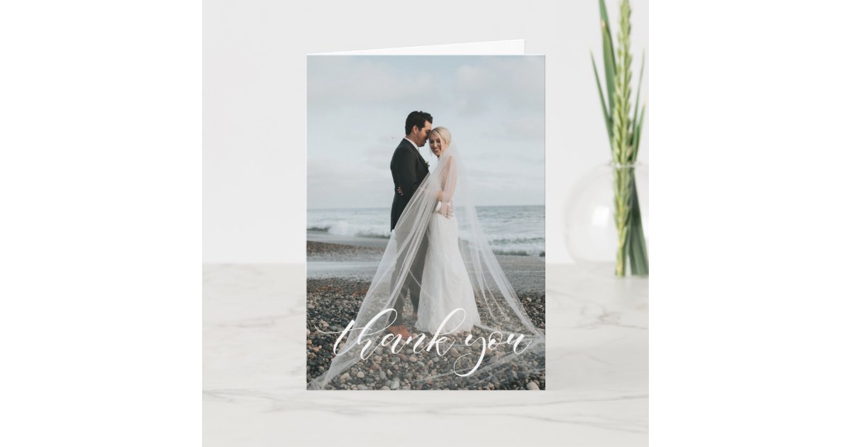 Elegant Script Wedding Photo Thank You | Zazzle