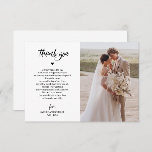 Elegant Script Wedding Photo Thank You Card | Zazzle