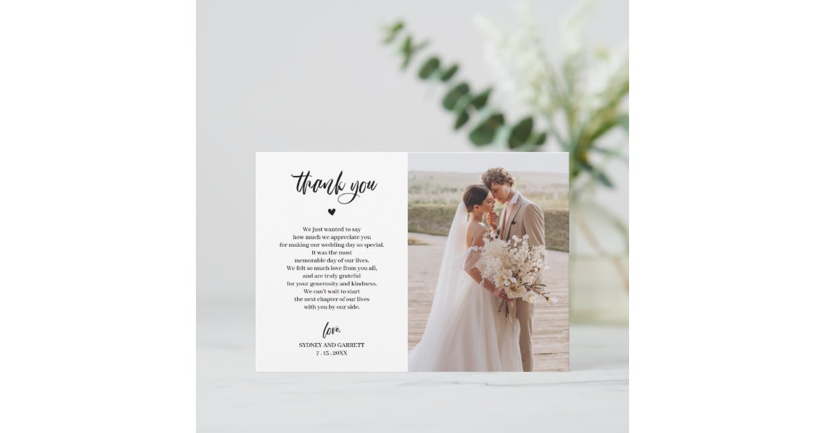 Elegant Script Wedding Photo Thank You Card | Zazzle