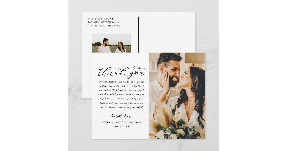 Elegant Script Wedding Photo Thank You Postcard | Zazzle
