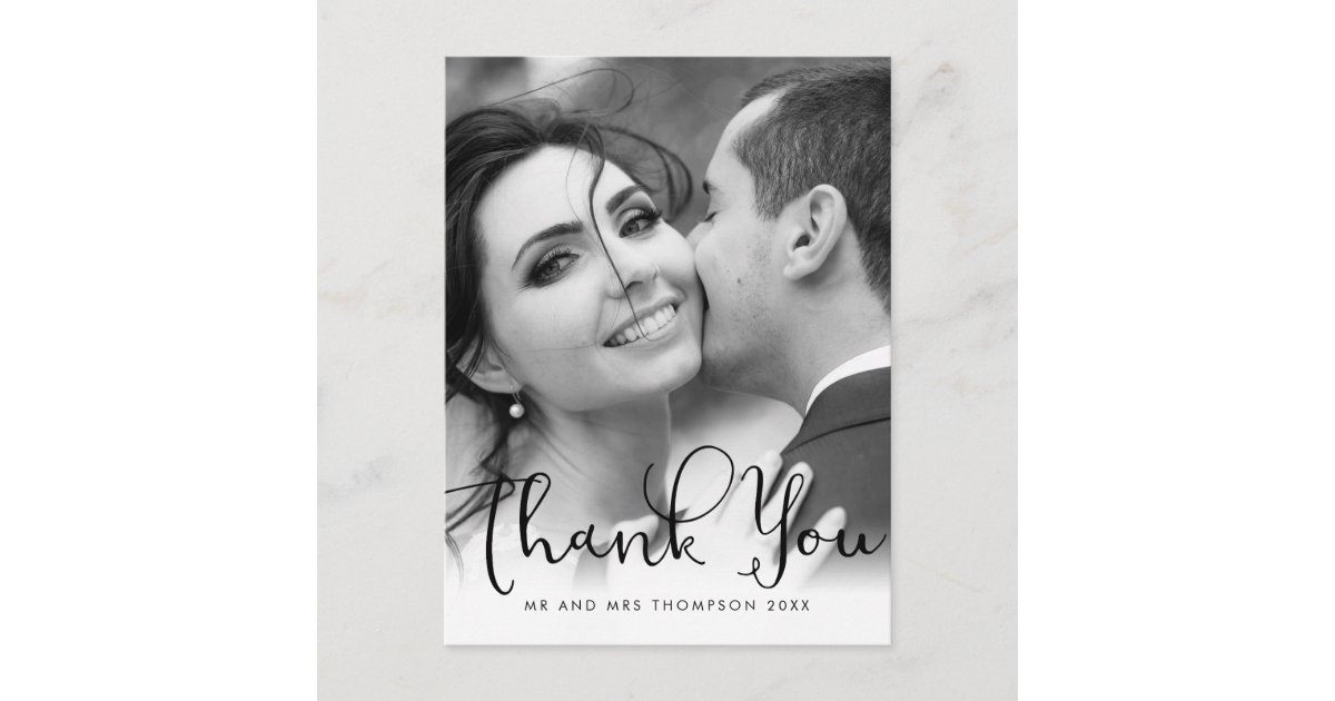 Elegant Script Wedding Photo Thank You Postcard | Zazzle
