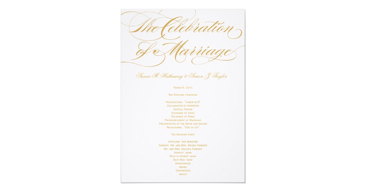 Elegant Script Wedding Program - Gold | Zazzle.com